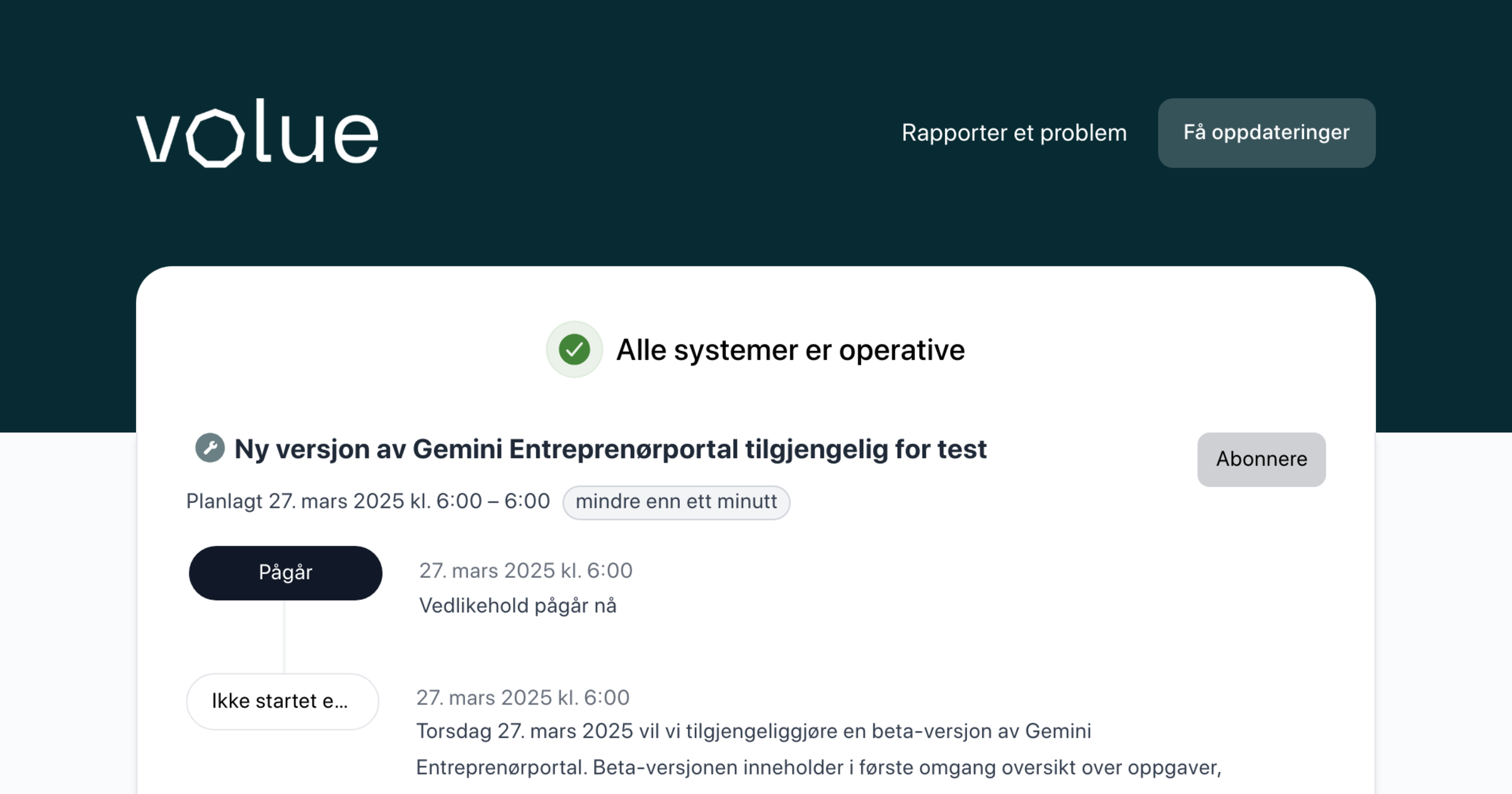 Volue Infrastructure W&C - Status